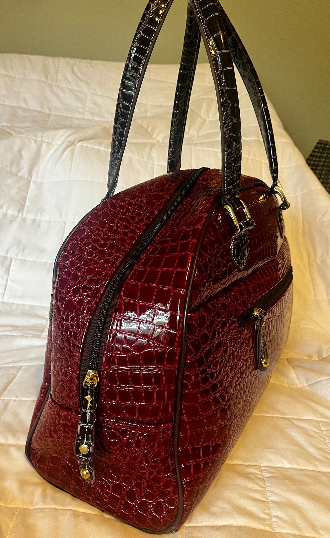 Vintage Raspberry Red Crocodile Embossed Vinyl Luggage Set - Etsy