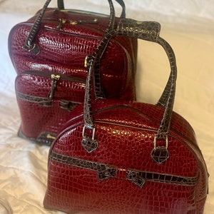 Vintage Raspberry Red Crocodile Embossed Vinyl Luggage Set - Etsy