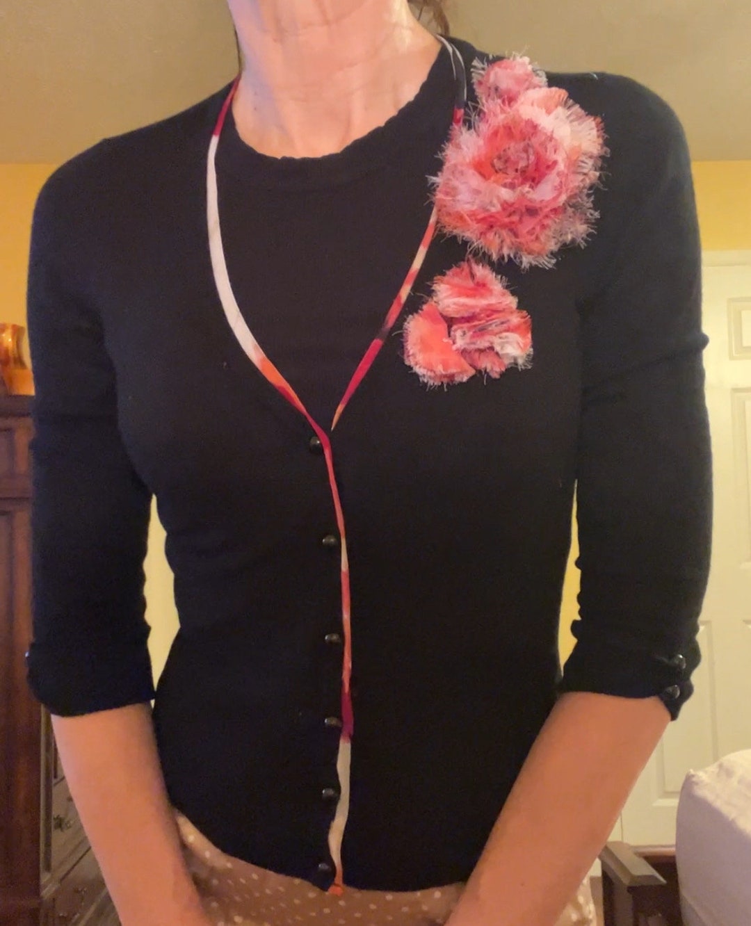 Ladylike Cardigan Preppy Formal Cardigan Sweater Chiffon Rosettes ...