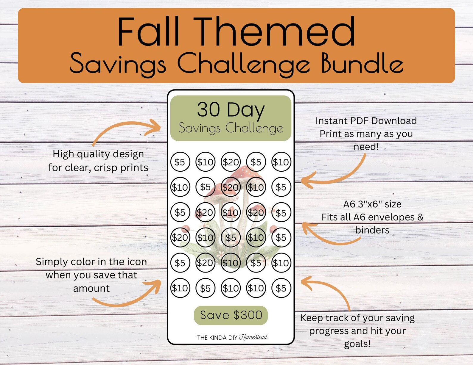 Fall Themed Savings Challenge | Savings Challenge Printable | Savings ...