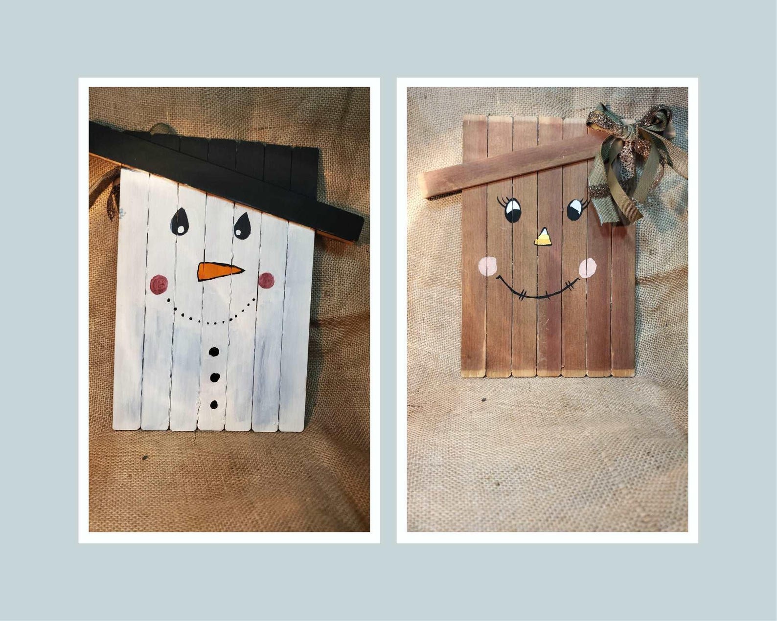 Wooden Scarecrow and Snowman Reversible Sign Decor - Etsy