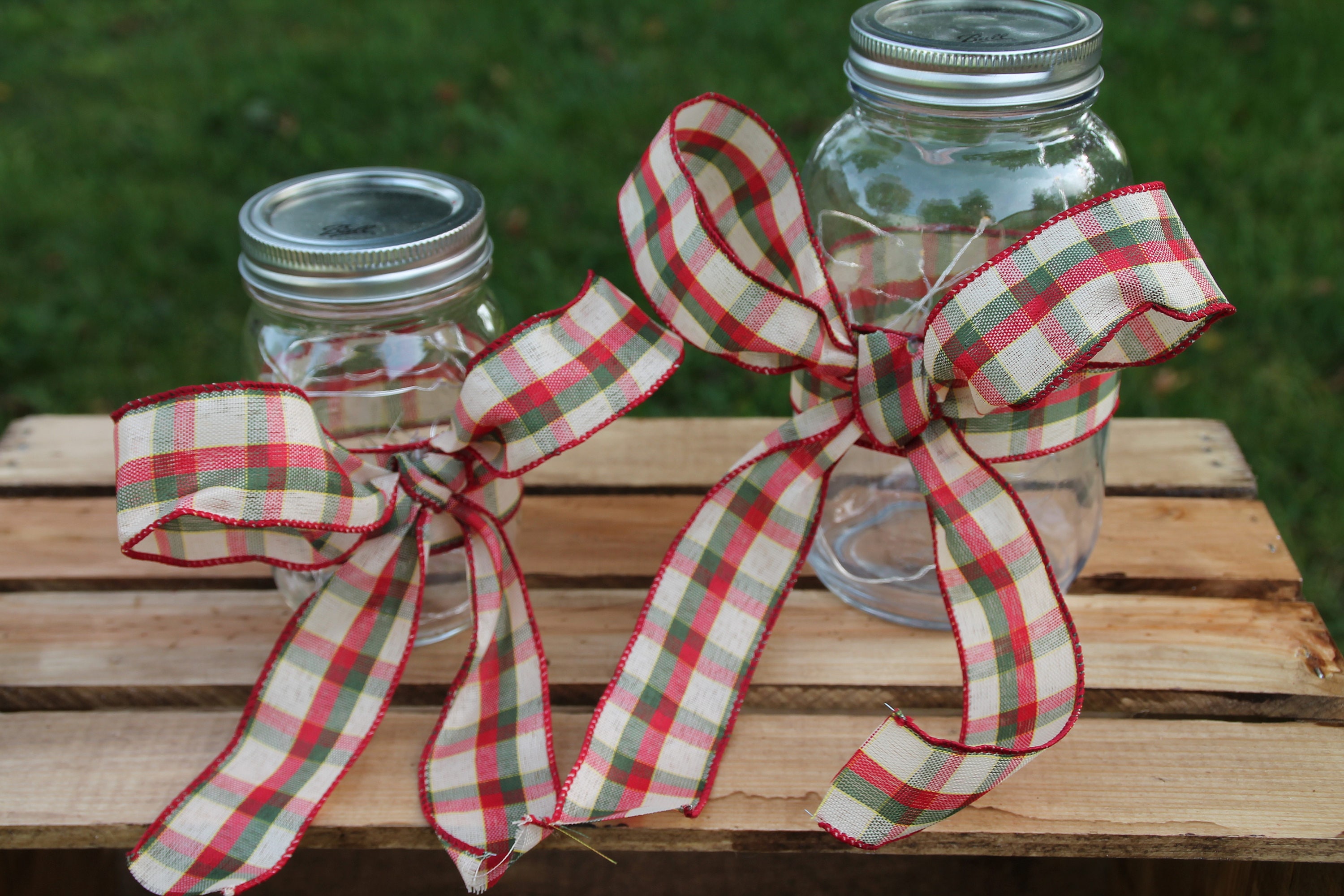 Christmas Plaid Ribbon Mason Jar Luminary Set - Etsy