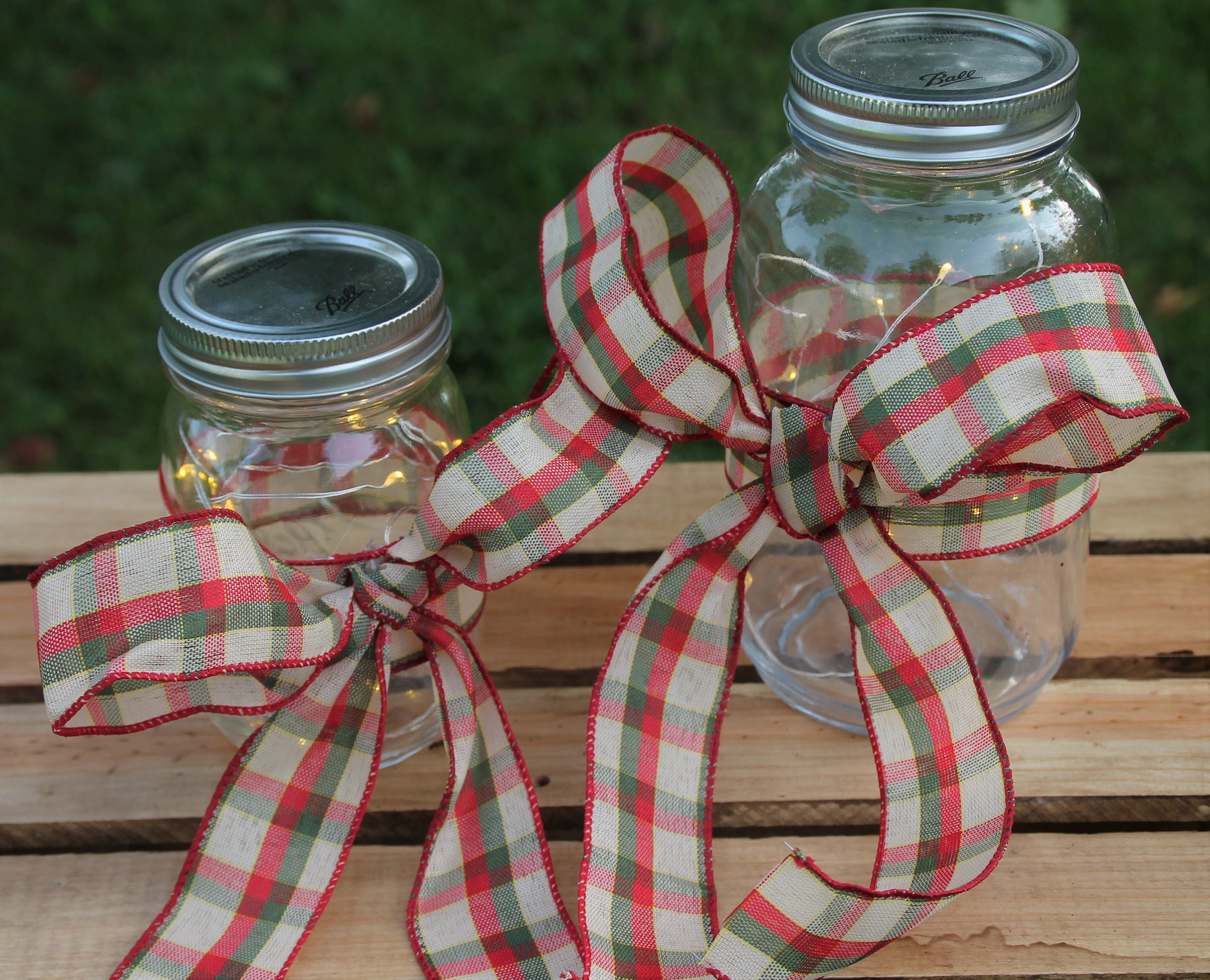 Christmas Plaid Ribbon Mason Jar Luminary Set - Etsy