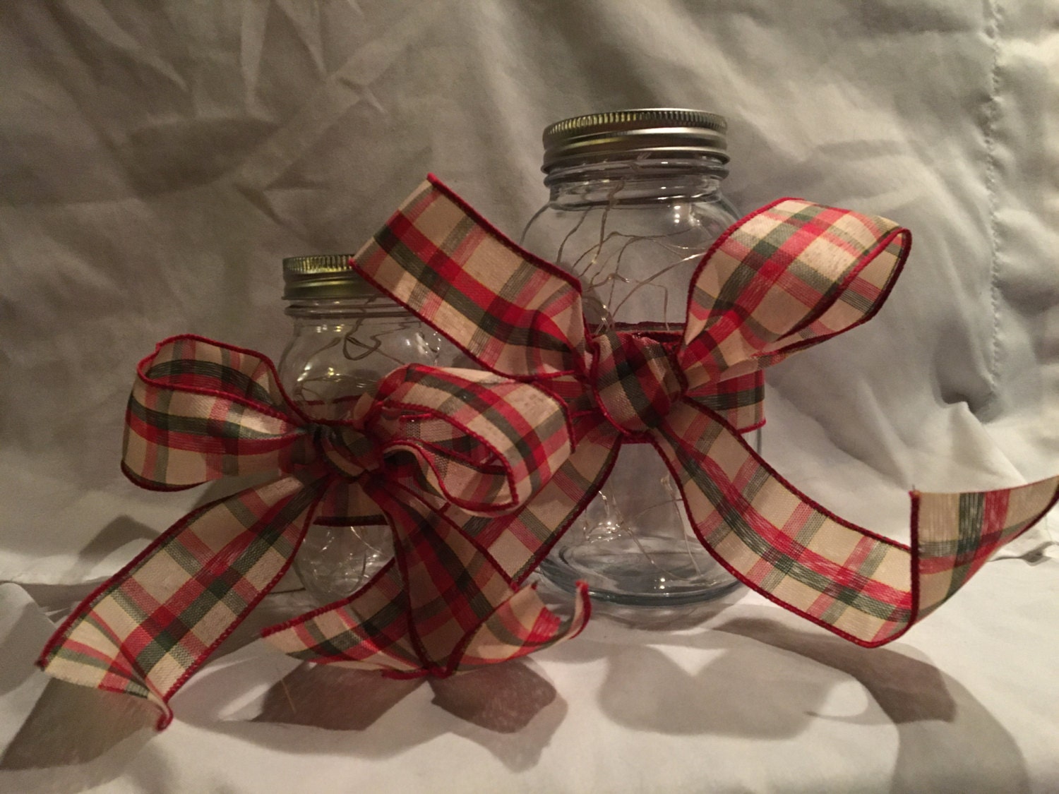 Christmas Plaid Ribbon Mason Jar Luminary Set - Etsy