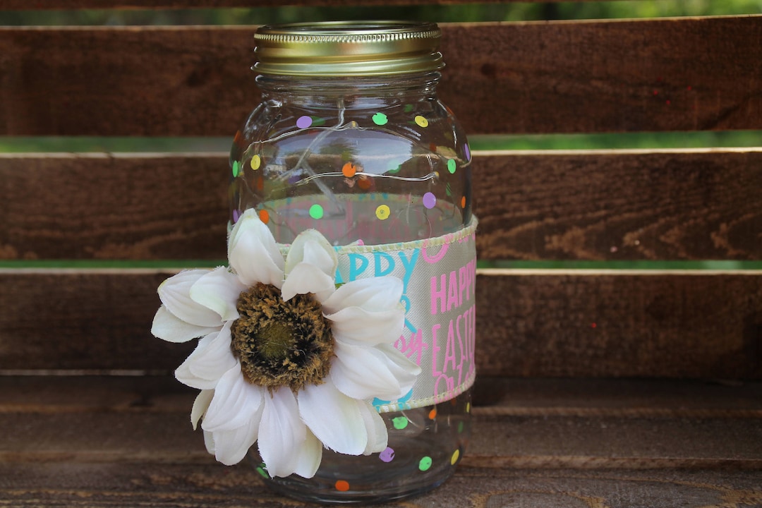 Happy Easter Lighted Mason Jar - Etsy