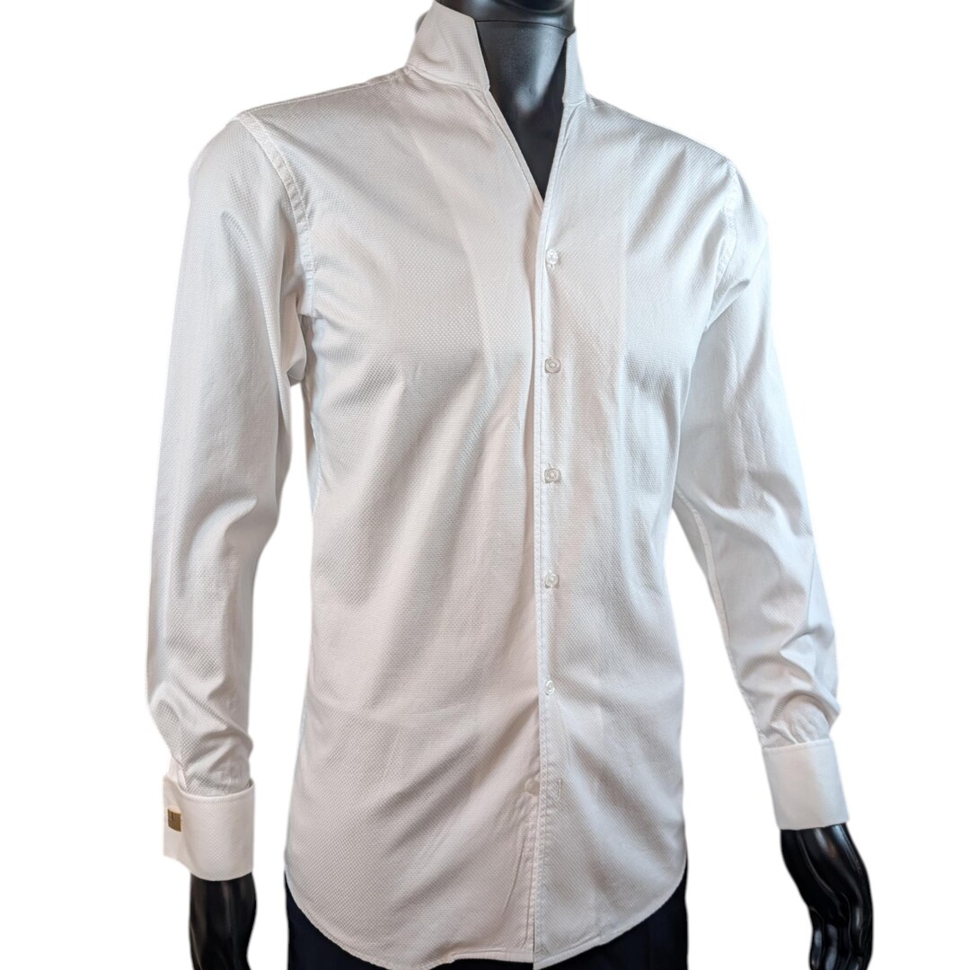 Men's White Slim Fit Mandarin Collar Dress Shirt, UNIK COLLECTION ...
