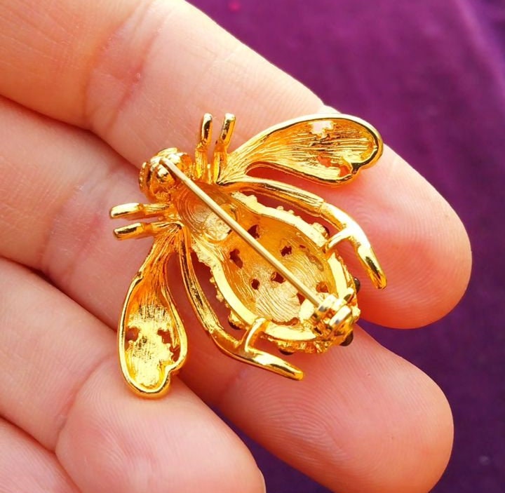 1980s Signed by Designer Joan Rivers, Sunflower & Rhinestone Bee Brooch ...