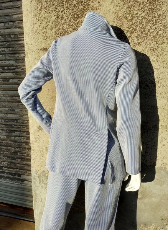 1970s Groovy Flared leg 1970s suit by GRAFF; blue & w… - Gem