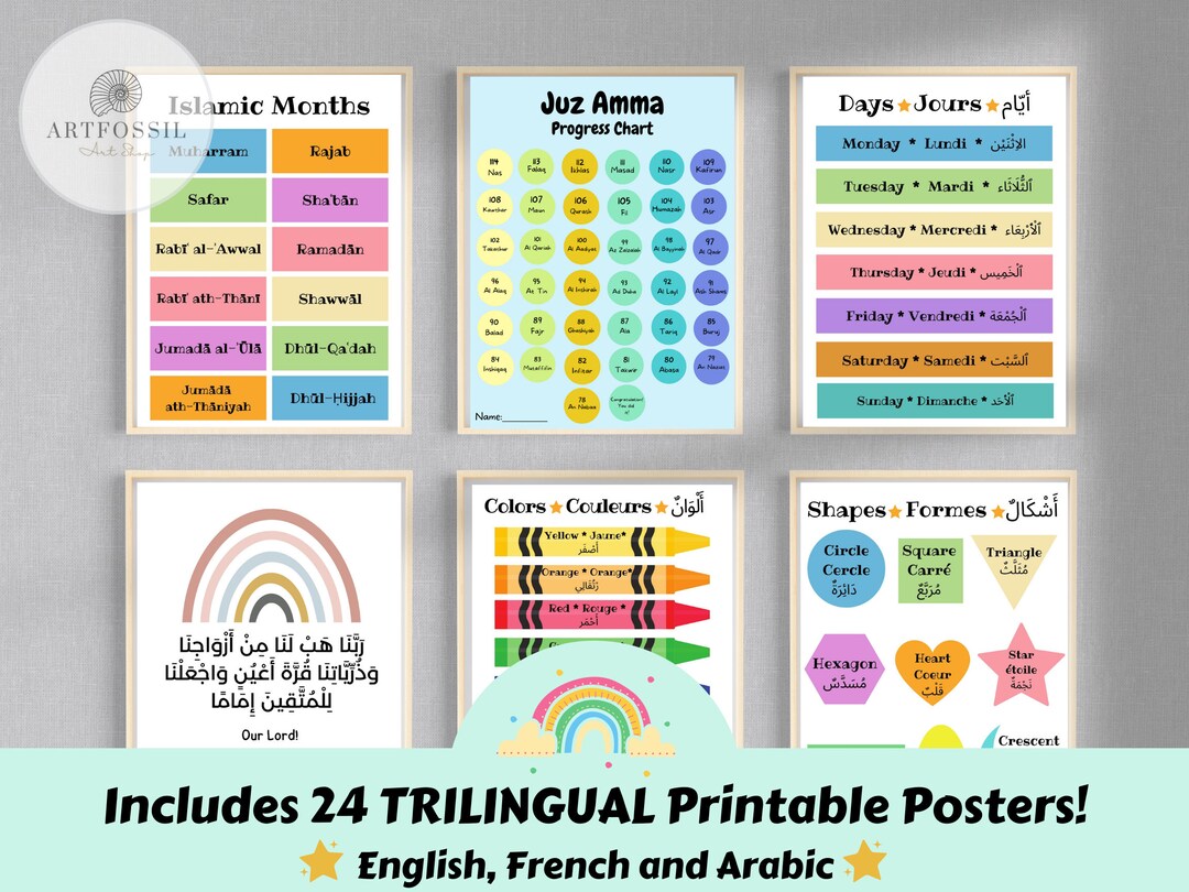 Set of Islamic Educational & Learning Posters in Arabic, English and ...