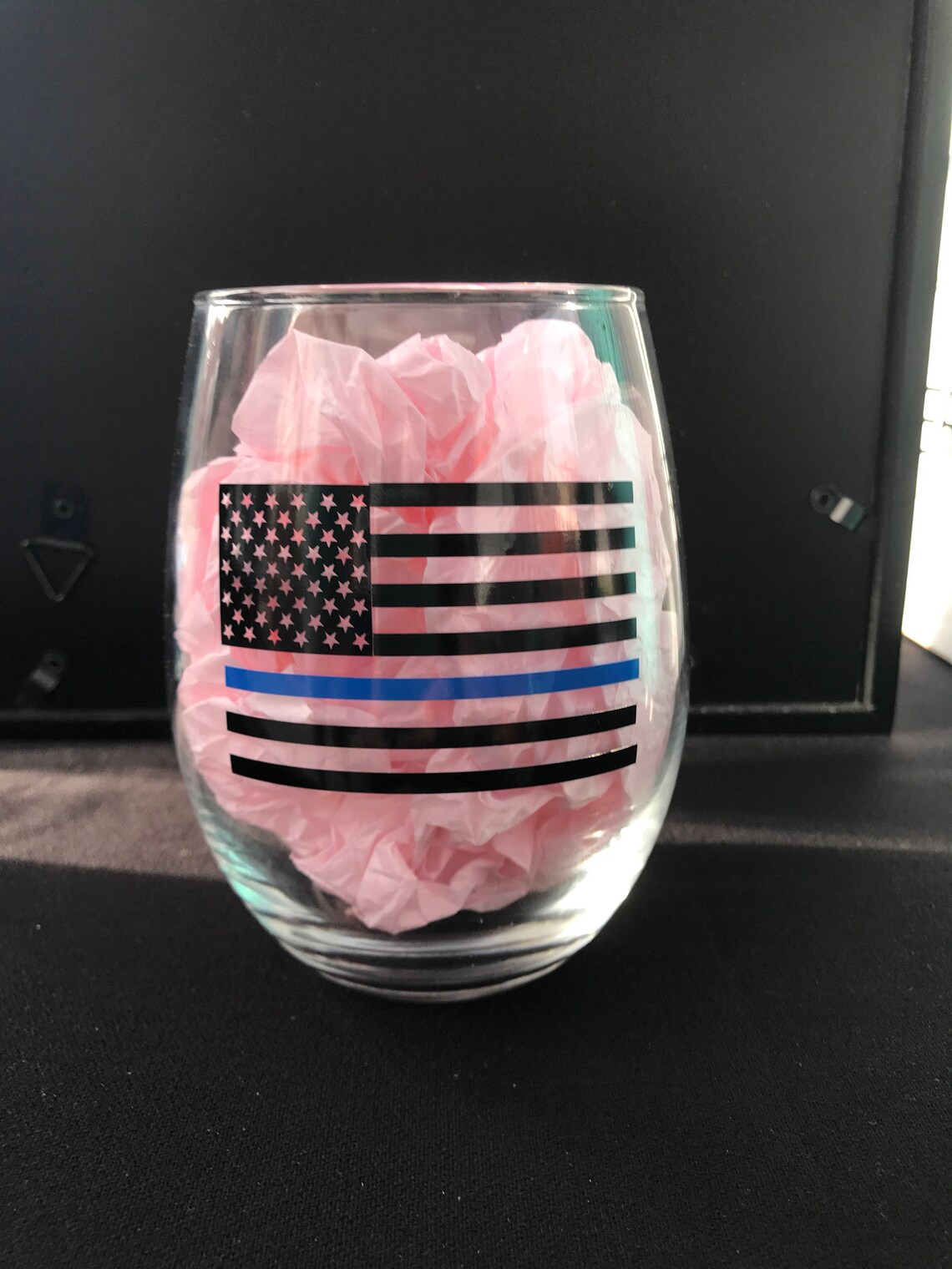 Thin Blue Line Stemless Wine Glass - Etsy Thin Blue Line Stemless Wine Glass - Etsy