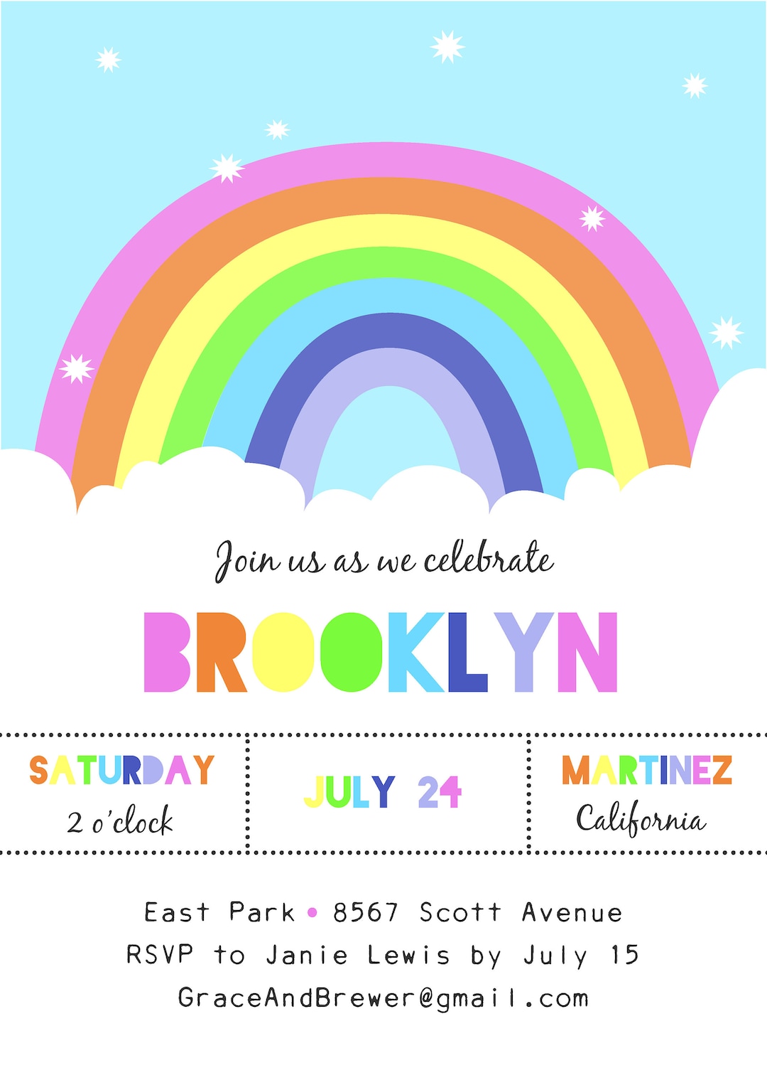 Rainbow Party Invitation - DIGITAL COPY - Etsy