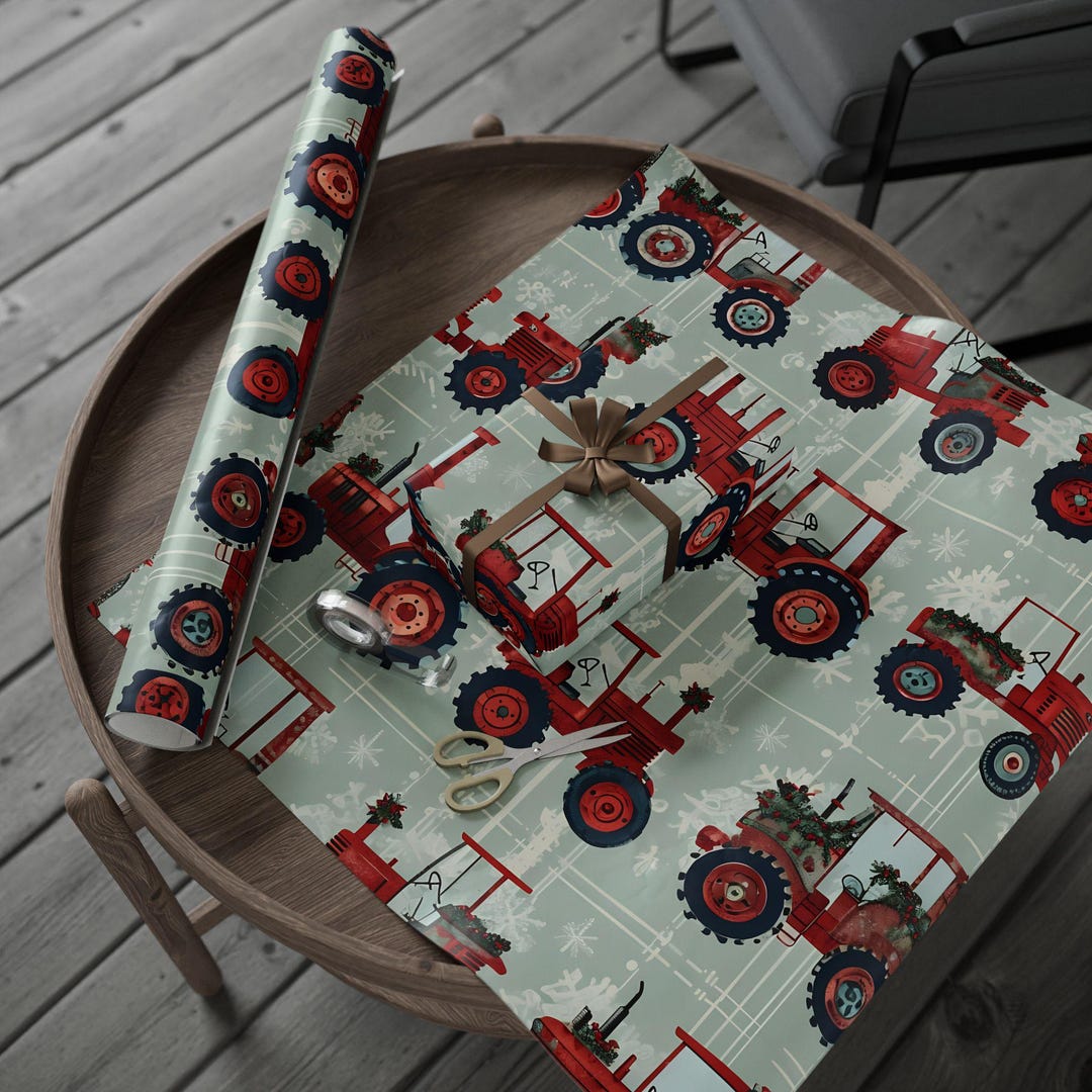 Vintage Tractor Wrapping Paper, Rustic Farm Gift Wrap for Christmas ...