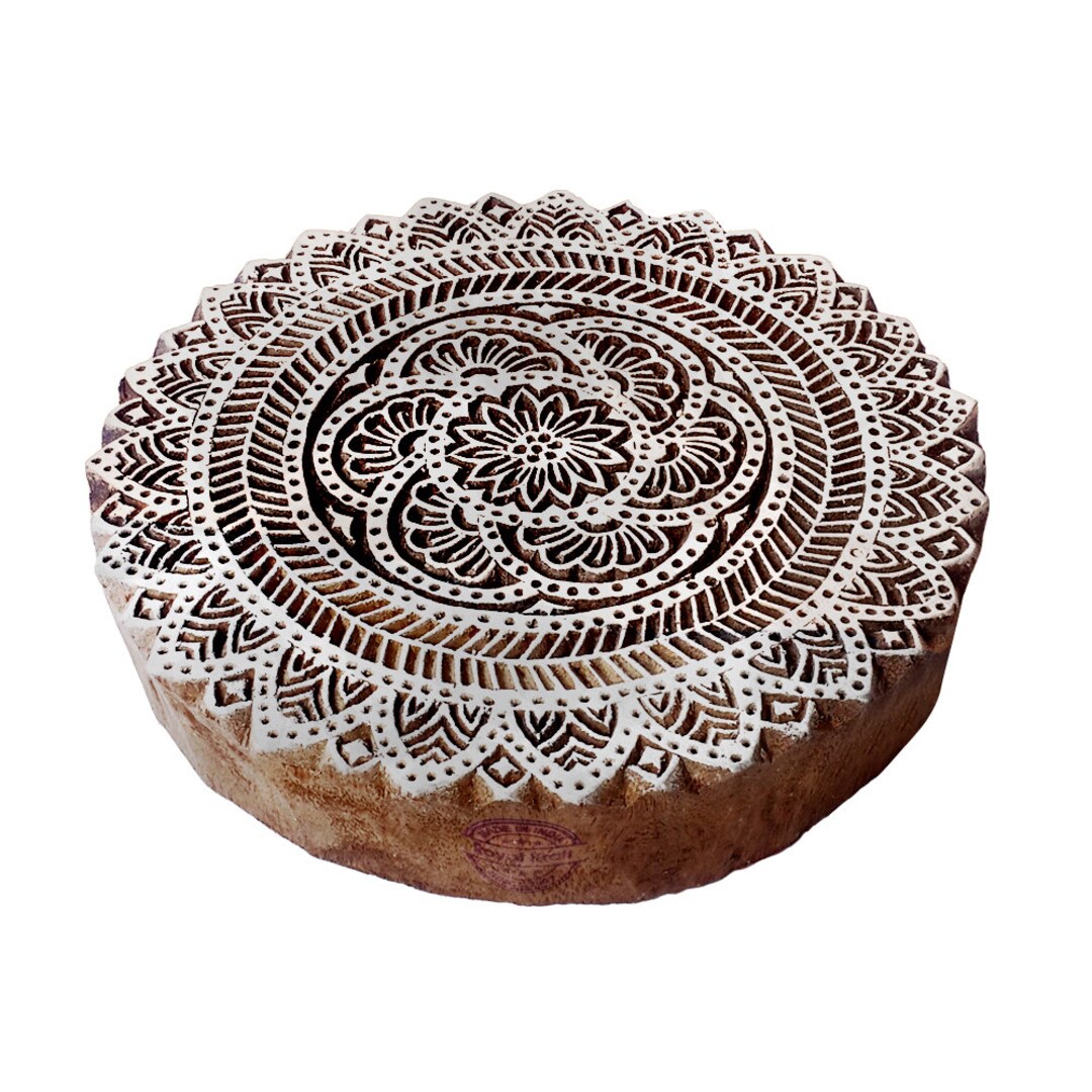 8 Inches Big Round Wooden Floral Print Stamp Blocks for Textile Block ...