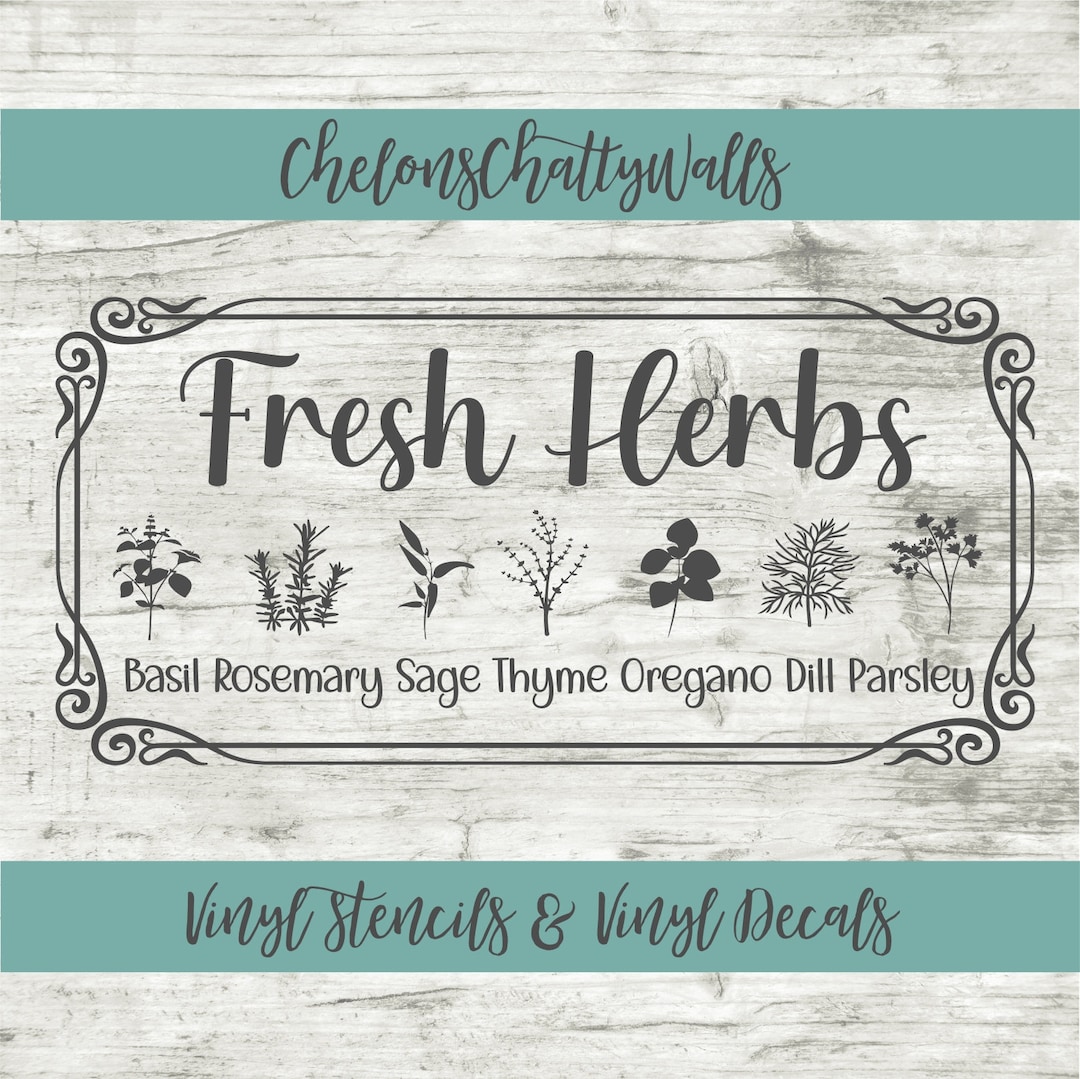 Fresh Herbs Vinyl Stencil, Fresh Herbs Vinyl Decal, Herbs Stencil ...