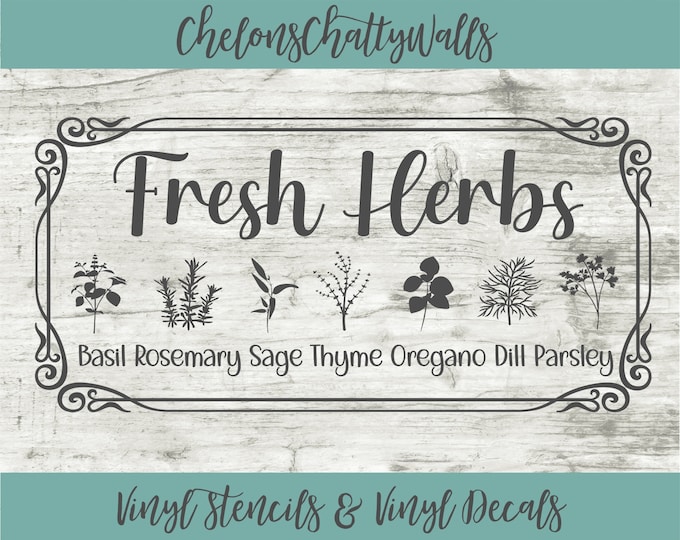 Herbs Plant Stencils Basil Cilantro Parsley Oregano Mint Dill Lavender ...