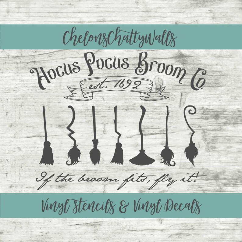 Hocus Pocus Broom Co. Vinyl Stencil, Halloween Vinyl Decal, Halloween ...