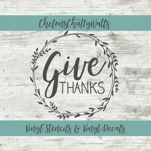 Give Thanks Vinyl Stencil, Give Thanks Vinyl Decal, Leaf Wreath, Vinyl ...