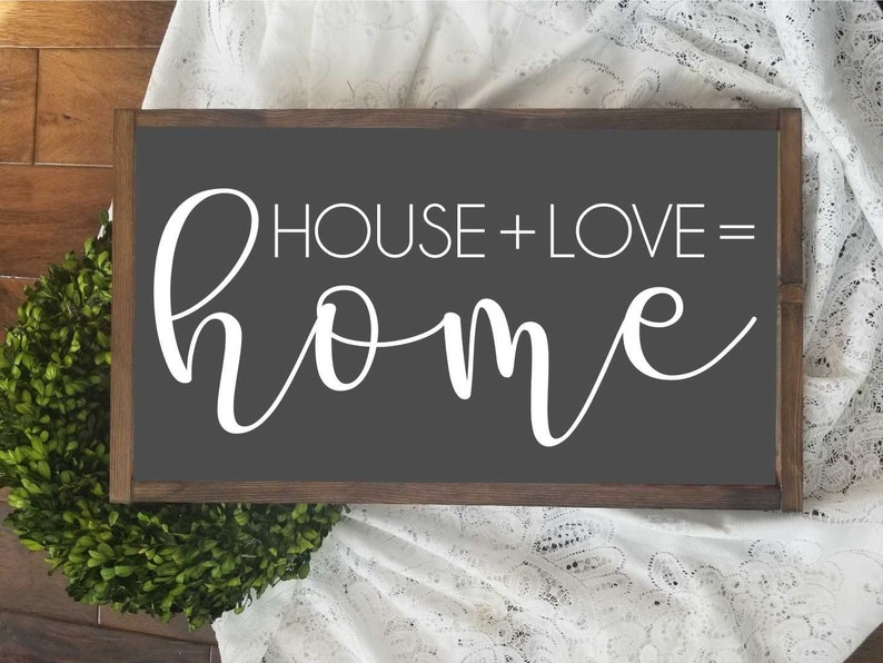 Home + Love = Home Vinyl Stencil, Vinyl Decal, Wood Sign, Wood Craft ...