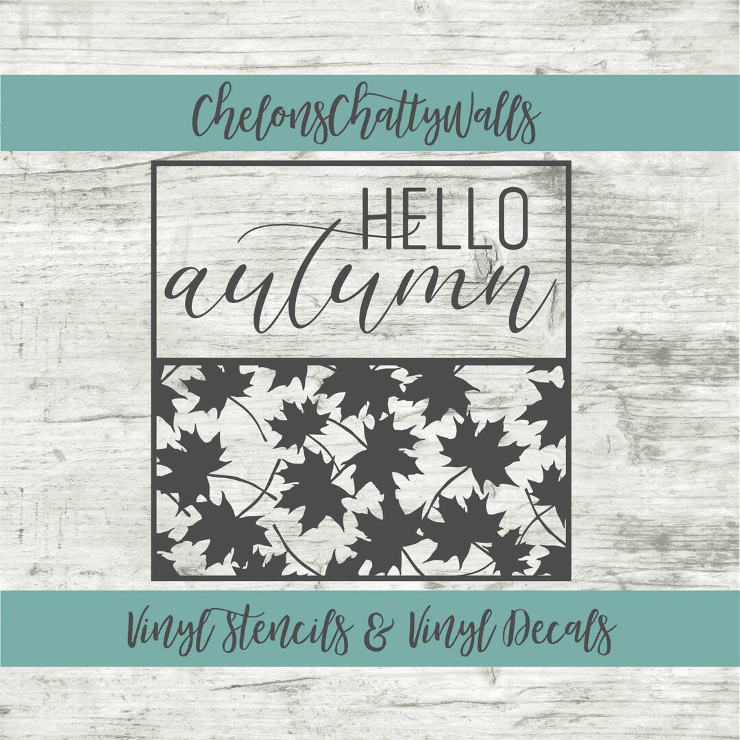 Hello Autumn Stencil, Fall Vinyl Decal, Fall Leaves Vinyl Stencil, Wood Sign, Wood Craft, Fall ...