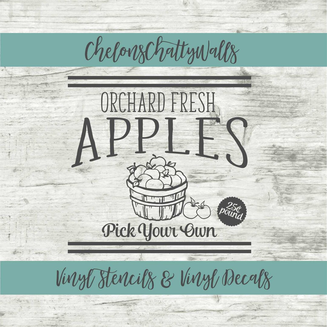 Orchard Fresh Apples Vinyl Stencil, Apples Vinyl Decal, Apple Basket ...