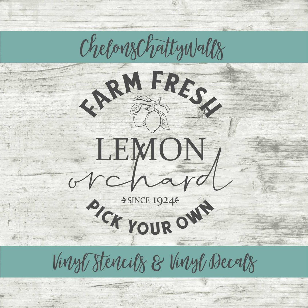 Farm Fresh Lemon Orchard Vinyl Stencil, Lemonade Vinyl Decal, Summer ...