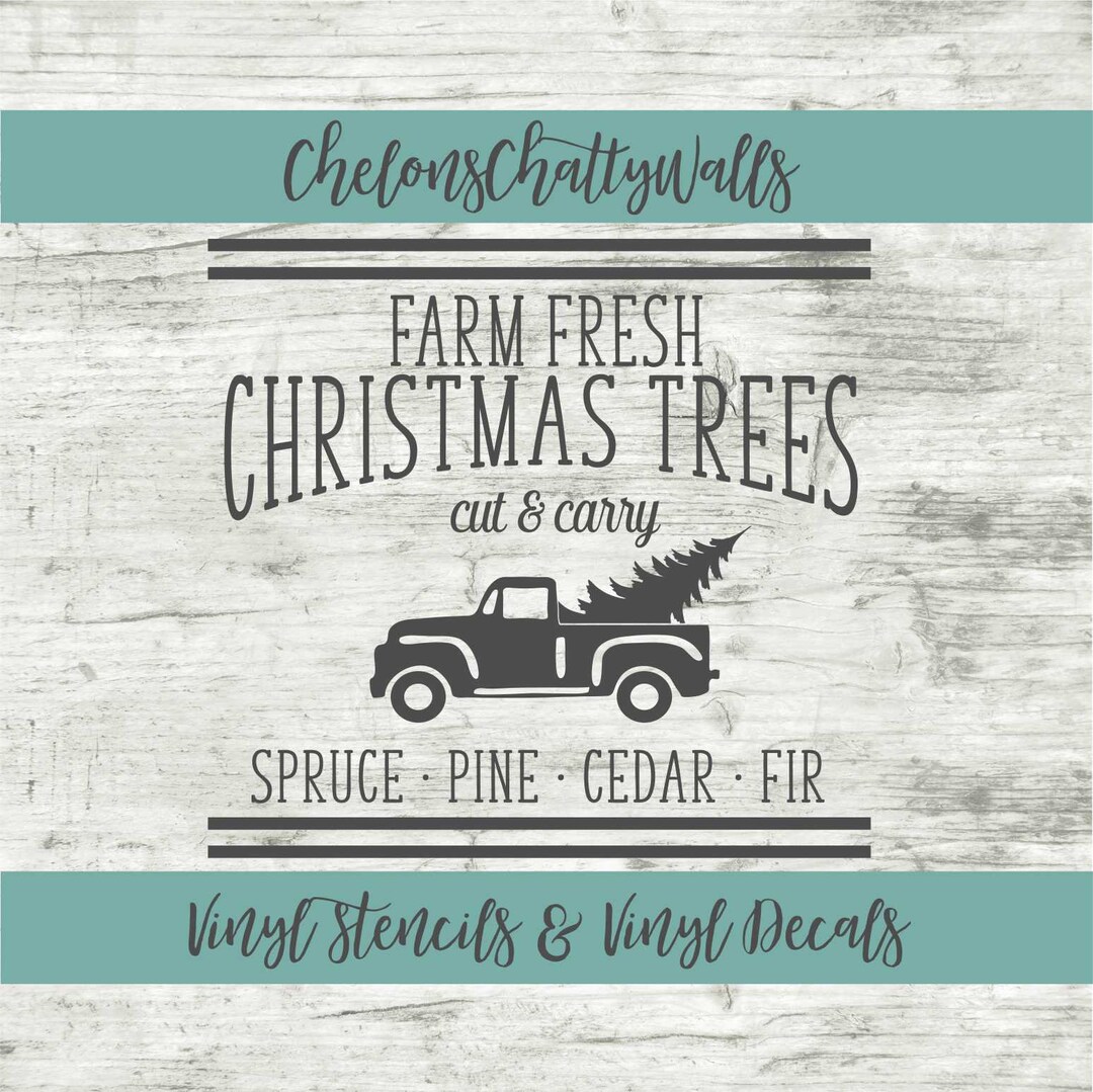 Farm Fresh Christmas Tree Truck Stencil, Farmhouse Holiday, Christmas ...