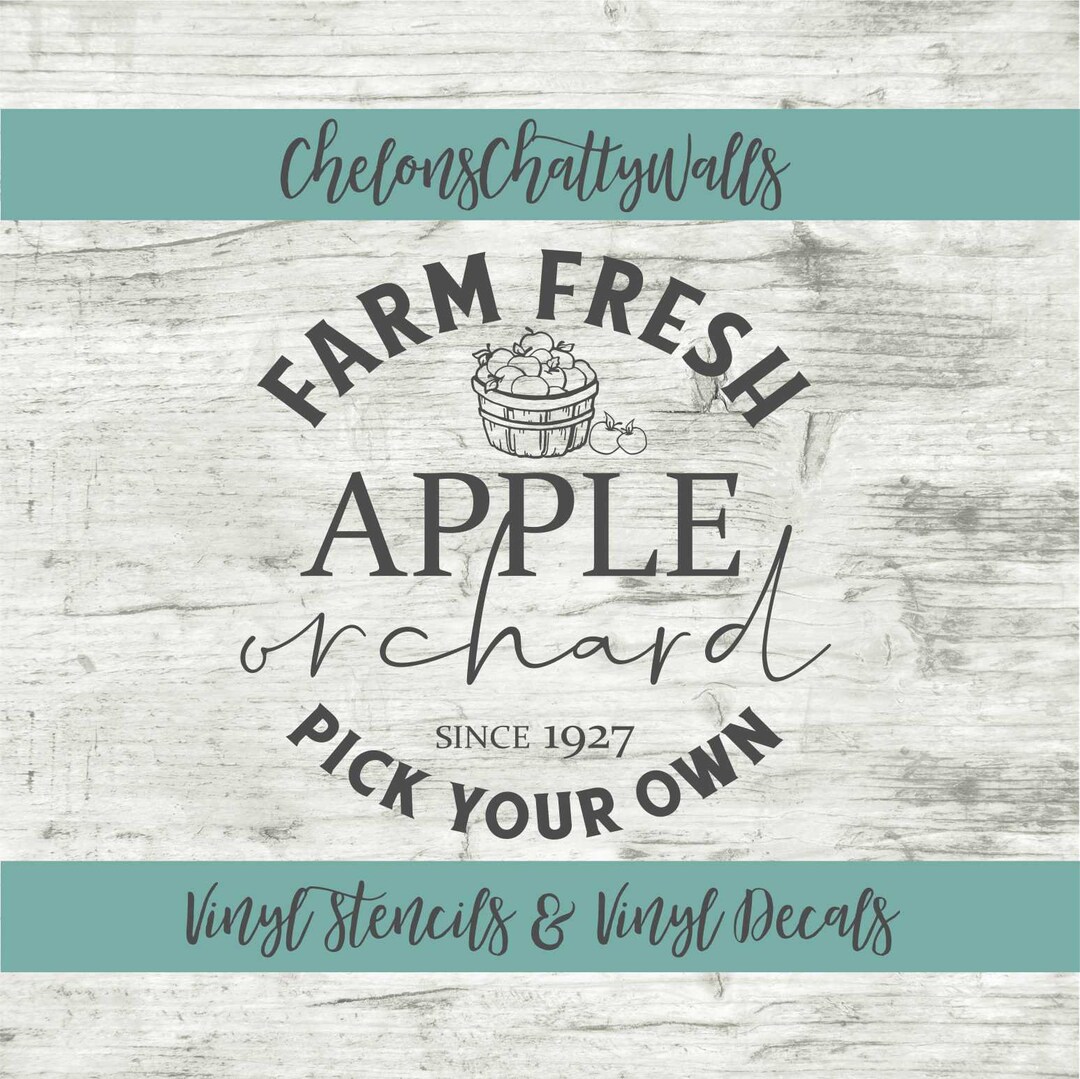 Farm Fresh Apple Orchard Vinyl Stencil, Apples Vinyl Decal, Apple ...