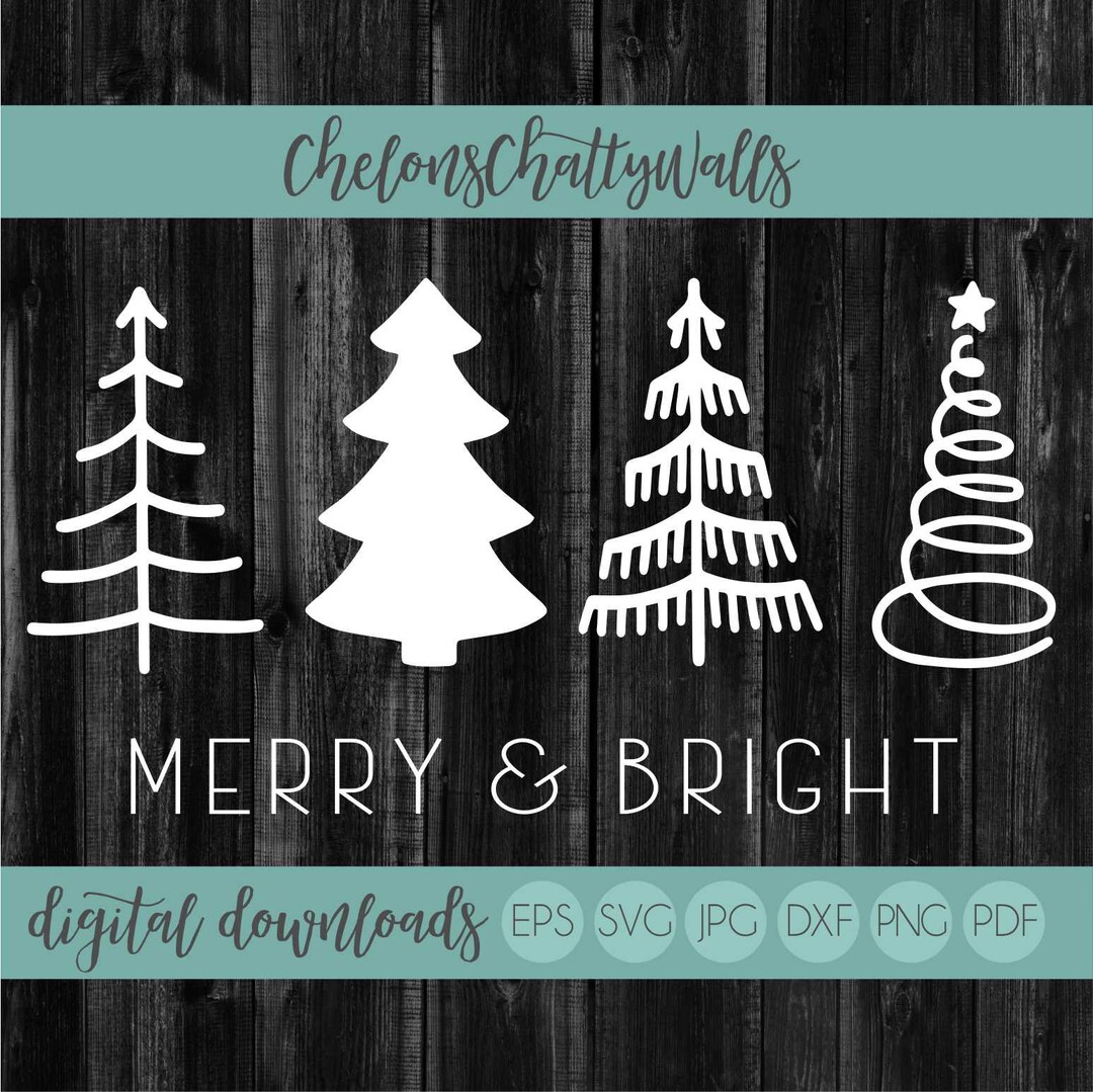 Merry and Bright SVG File, Pine Trees SVG, Merry & Bright Whimsical ...