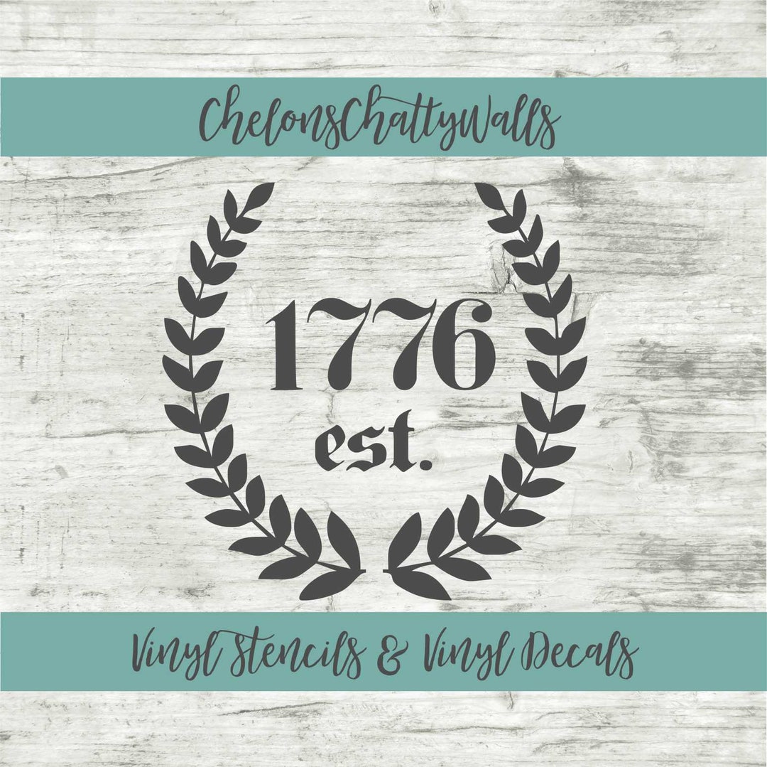 1776 Vinyl Stencil, 1776 Vinyl Decal, Olive Wood Wreath Stencil, Wood ...