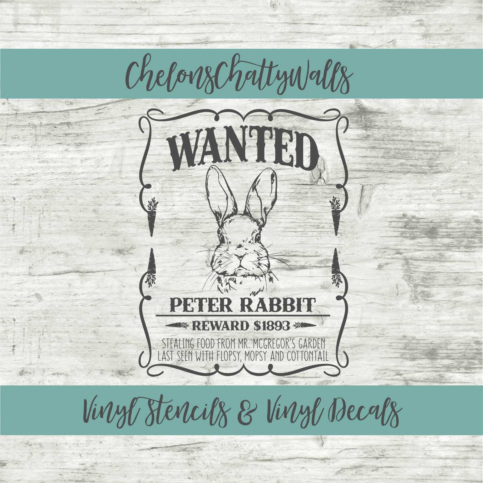 Wanted Peter Rabbit Stencil, Peter Rabbit Vinyl Decal, Rabbit Stencil ...
