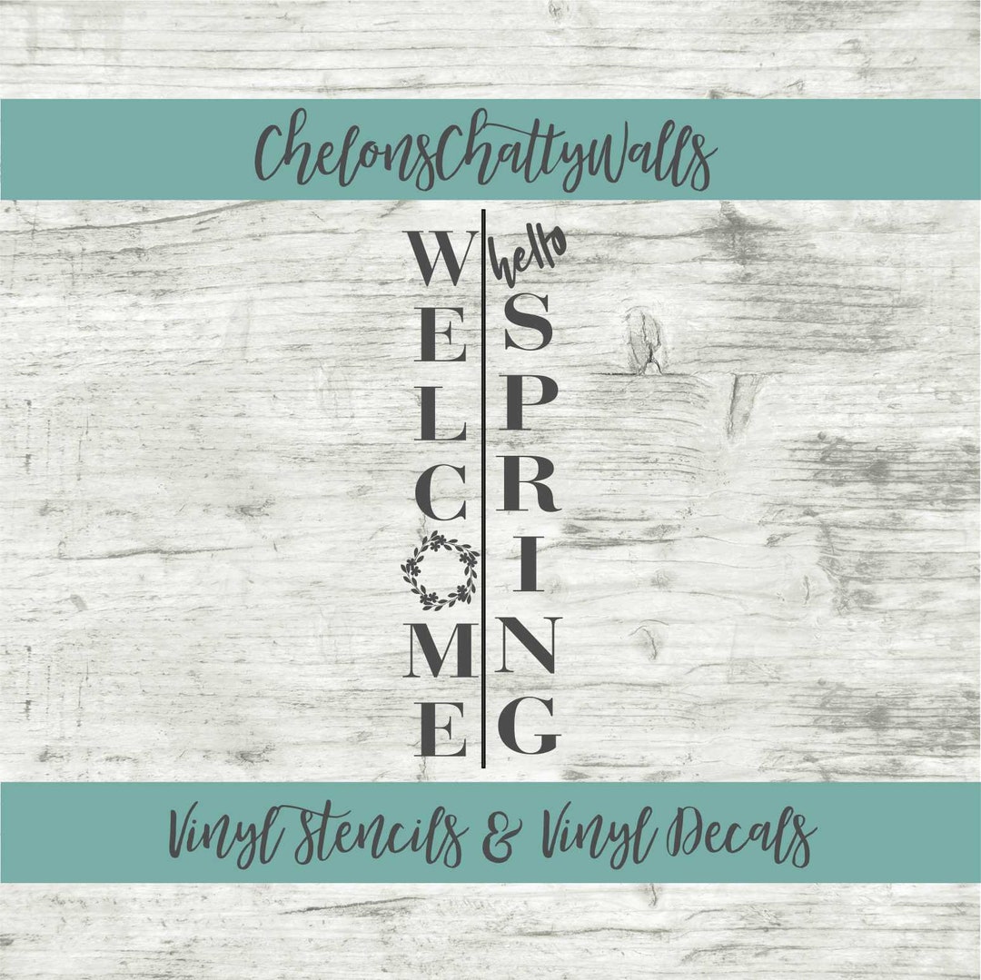 Welcome, Hello Spring, Reversible Sign, Large Porch, Home Vinyl Stencil ...