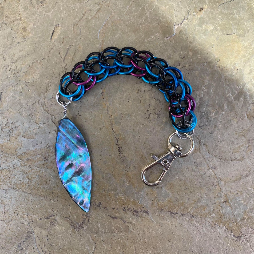 Blue Galvanized Shell Spear Chainmail Keychain 6 Inches in Length, 5/16 ...