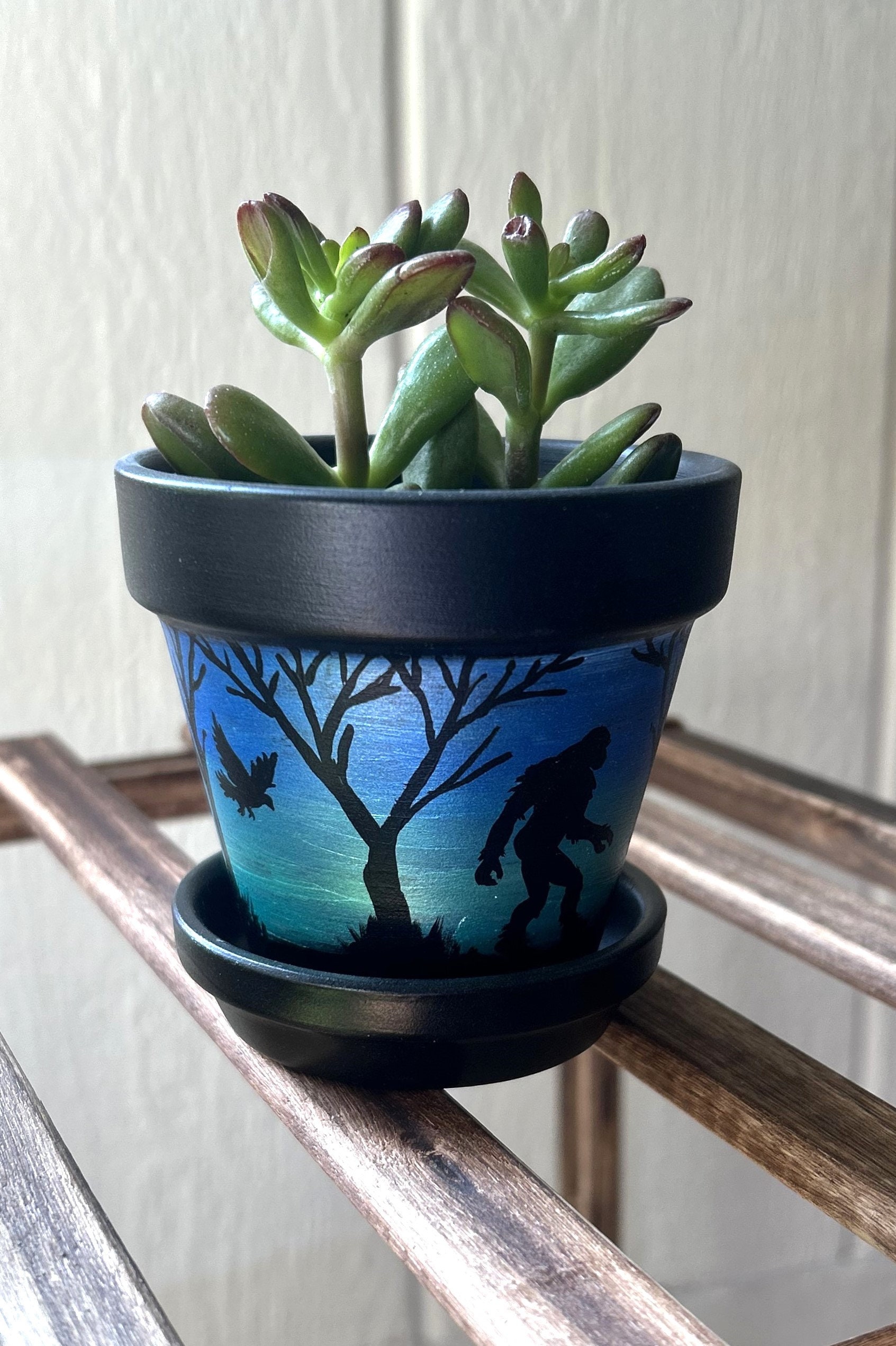 Hand Painted Black Indoor/outdoor Planter Wolf Big Foot Eagle Birthday ...