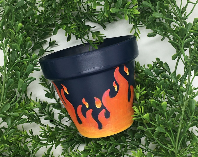 Hand Painted Planter Flames Flower or Succulent Pot With - Etsy