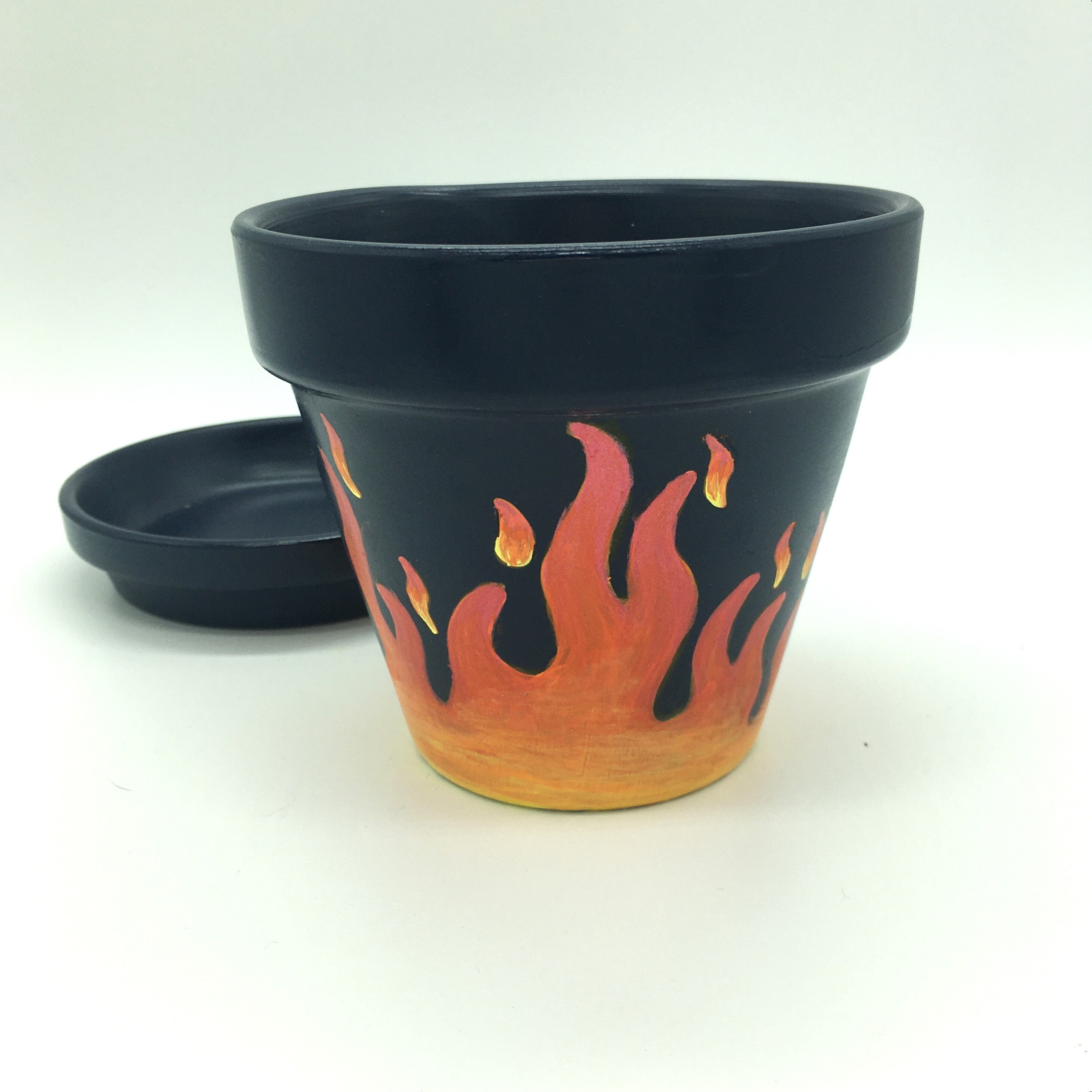 Hand Painted Planter Flames Flower or Succulent Pot With Drainage Plant ...