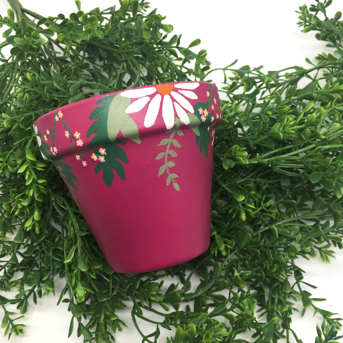 Hand Painted Magenta Planter - Tropical Flowers - Unique Home and ...