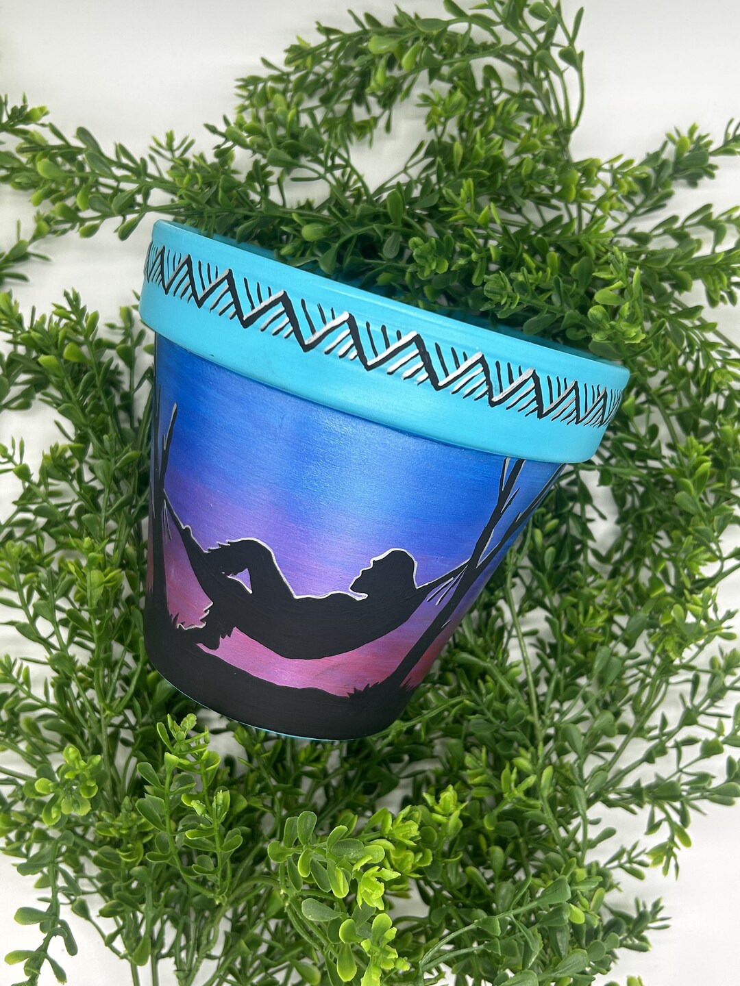 Hand Painted Blue Planter Flower or Succulent Pot With Drainage ...