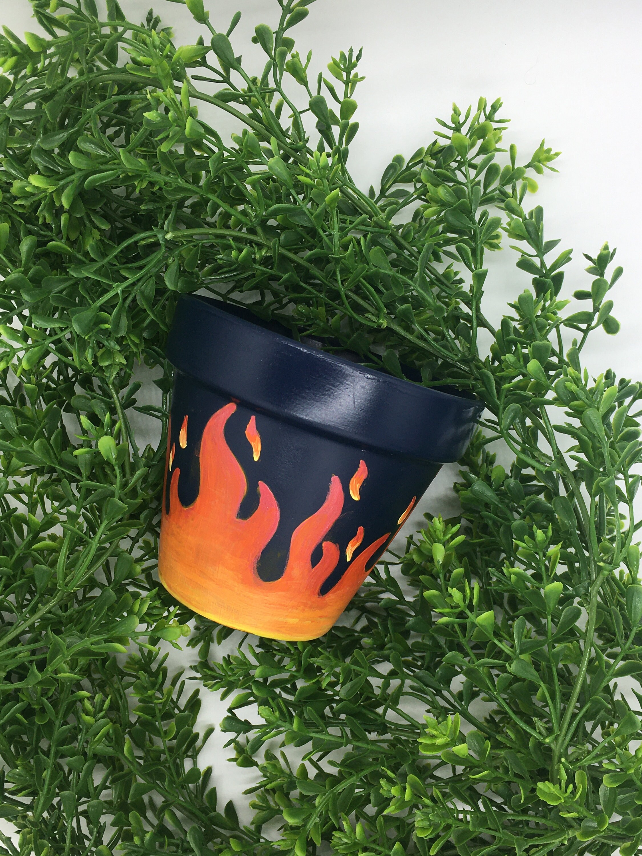 Hand Painted Planter Flames Flower or Succulent Pot With Drainage Plant ...