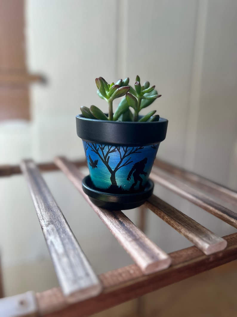 Hand Painted Black Indoor/outdoor Planter - Wolf - Big Foot - Eagle ...