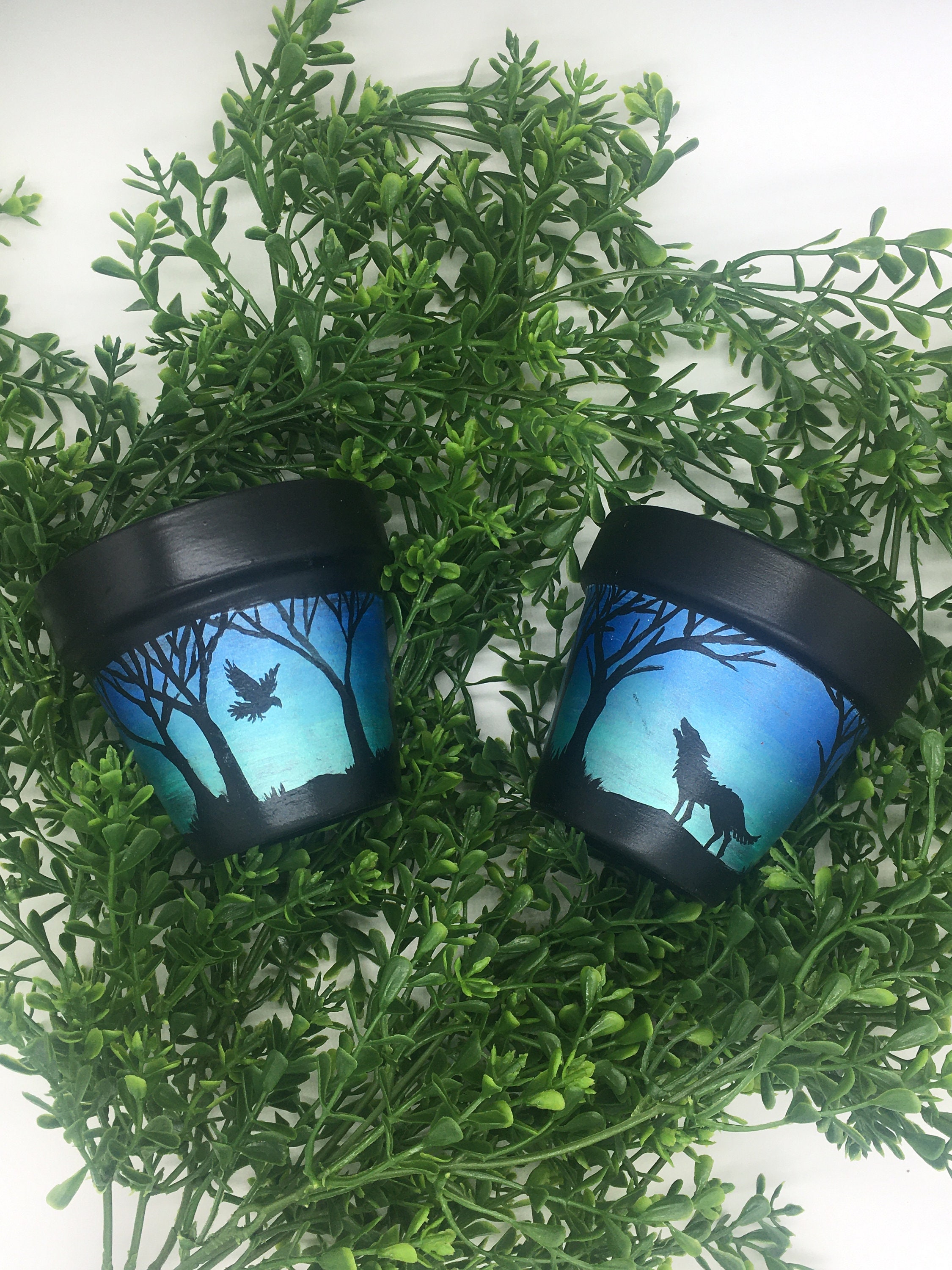Hand Painted Black Indoor/outdoor Planter Wolf Big Foot Eagle Birthday ...