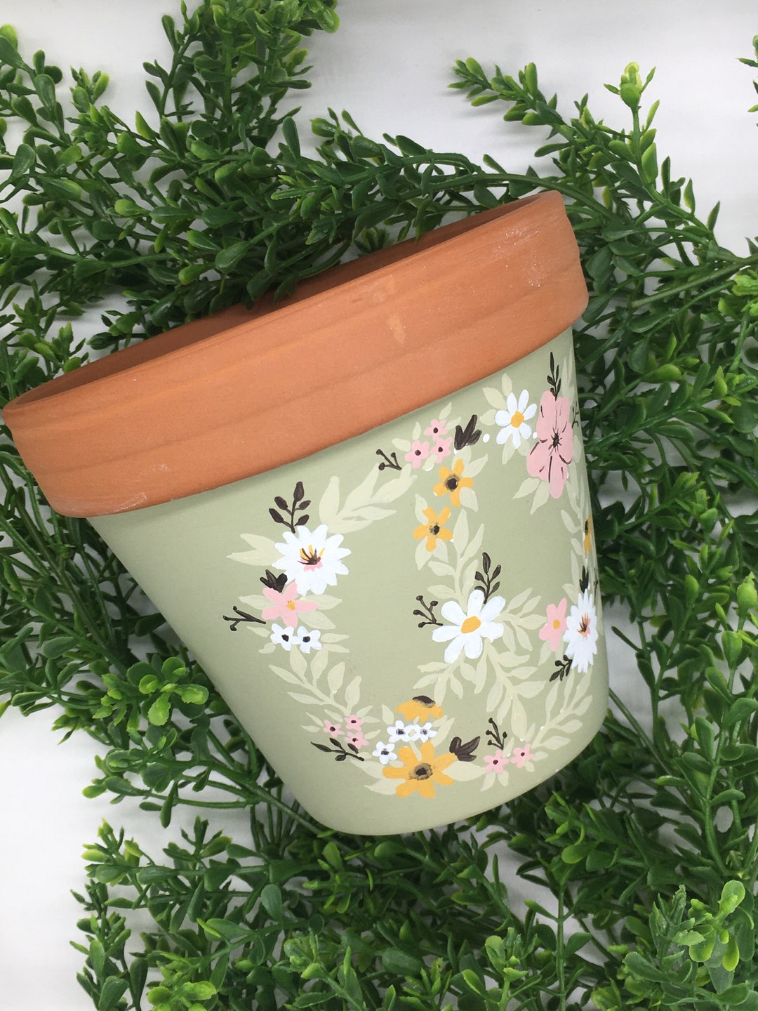 Hand Painted Indoor/outdoor Planter - Retro Floral Peace Sign - Flower ...