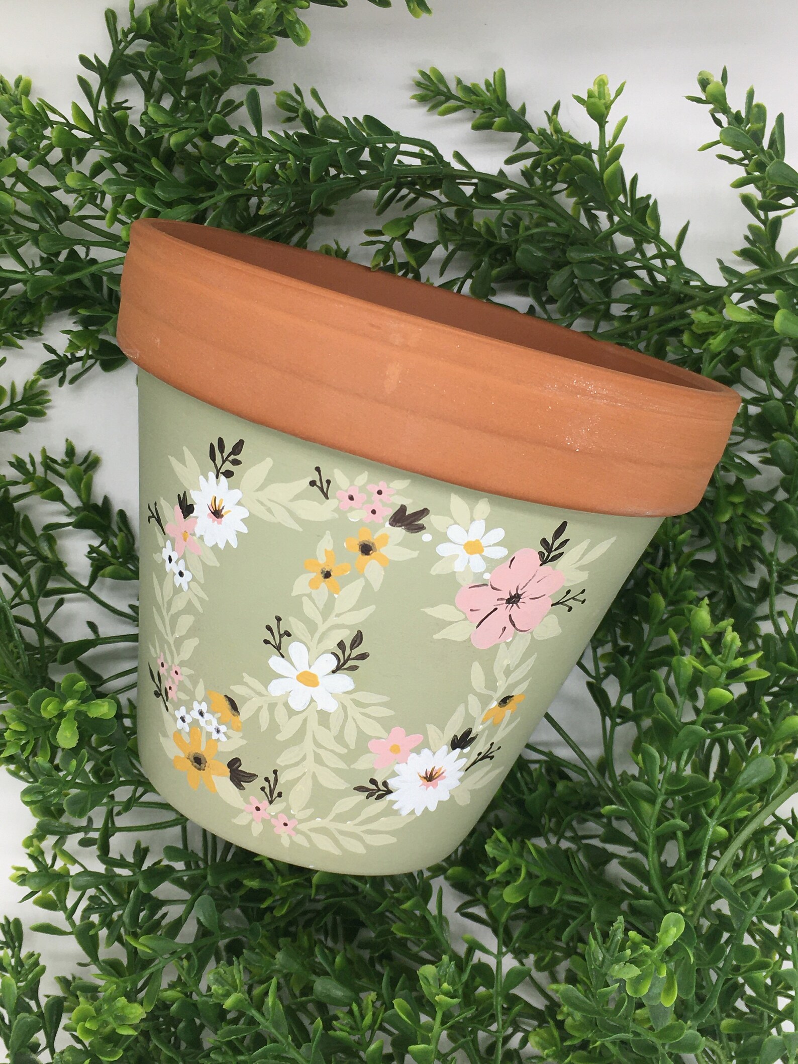 Hand Painted Indoor/outdoor Planter - Retro Floral Peace Sign - Flower ...