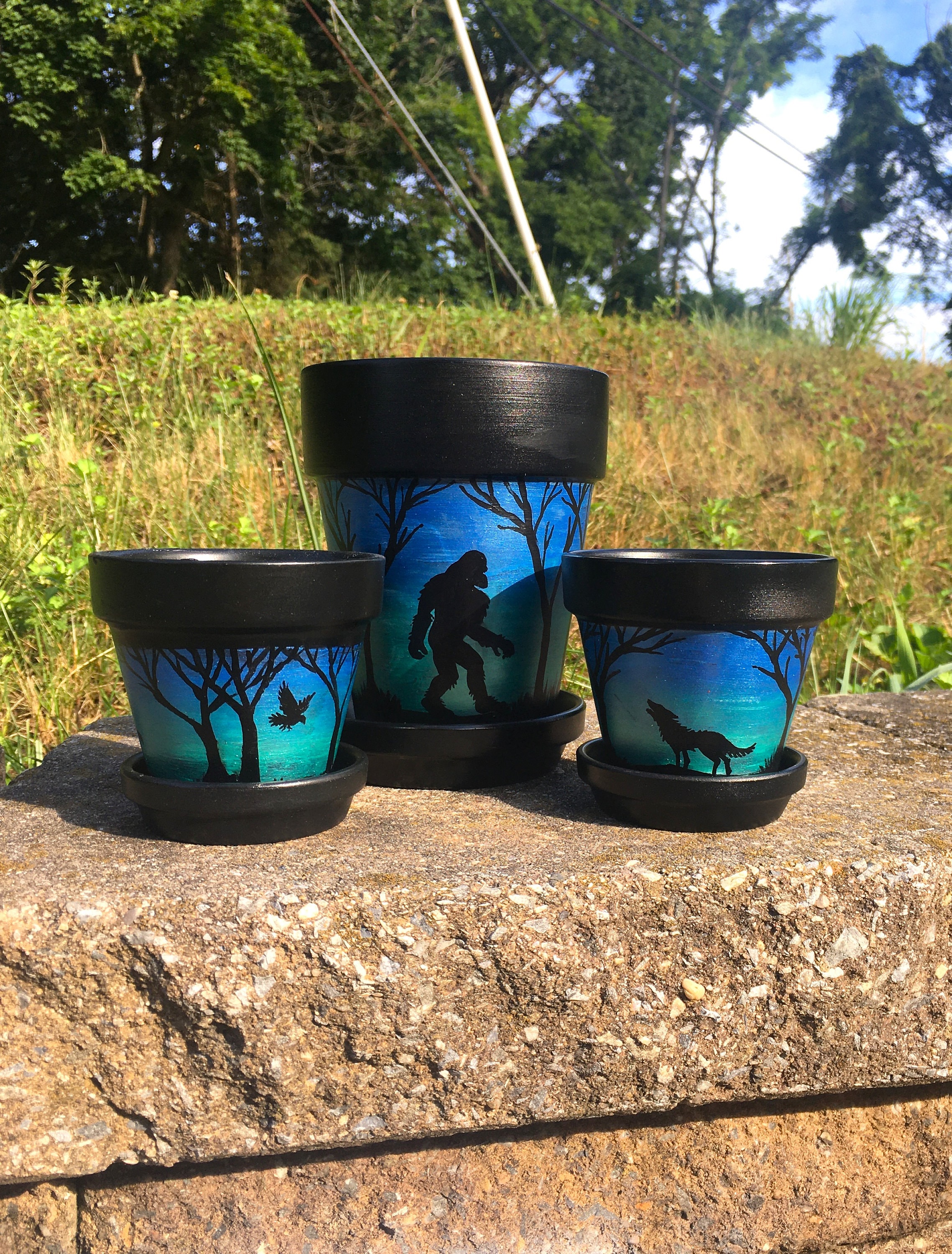 Hand Painted Black Indoor/outdoor Planter Wolf Big Foot Eagle Birthday ...