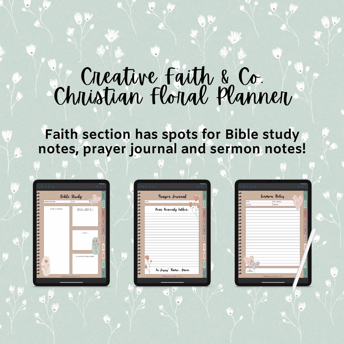 Undated Christian Floral Digital Planner | iPad Planner | Goodnotes ...