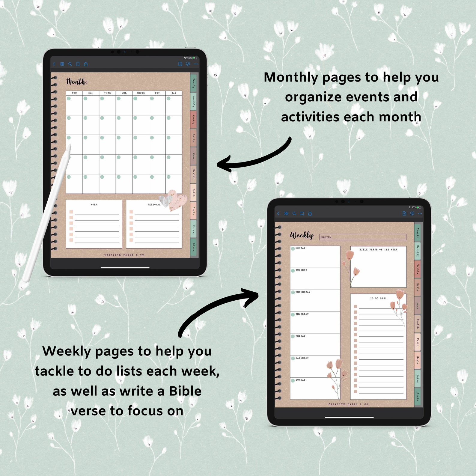 Undated Christian Floral Digital Planner | iPad Planner | Goodnotes ...