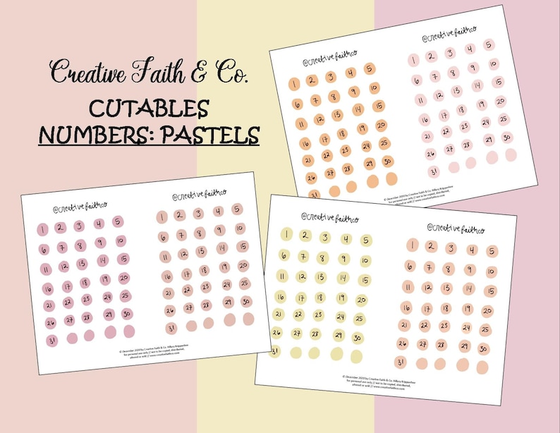 Pastels Numbers Printable Calendar Happy Planner | Etsy