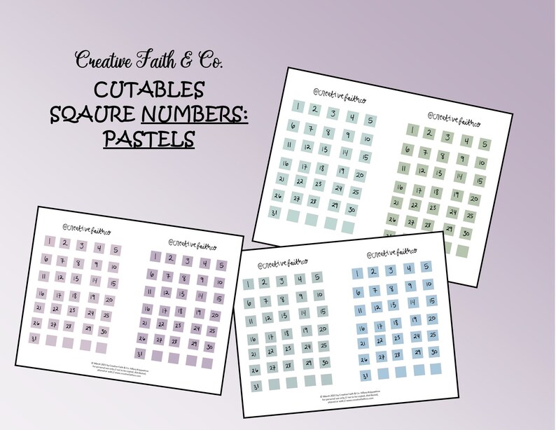 Pastel Square Numbers Printable- Calendar Happy Planner Printable ...