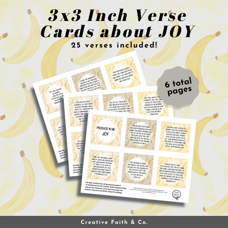 Fruit of the Spirit JOY Printable Verse Cards 3x3 Inches | Produce in ...