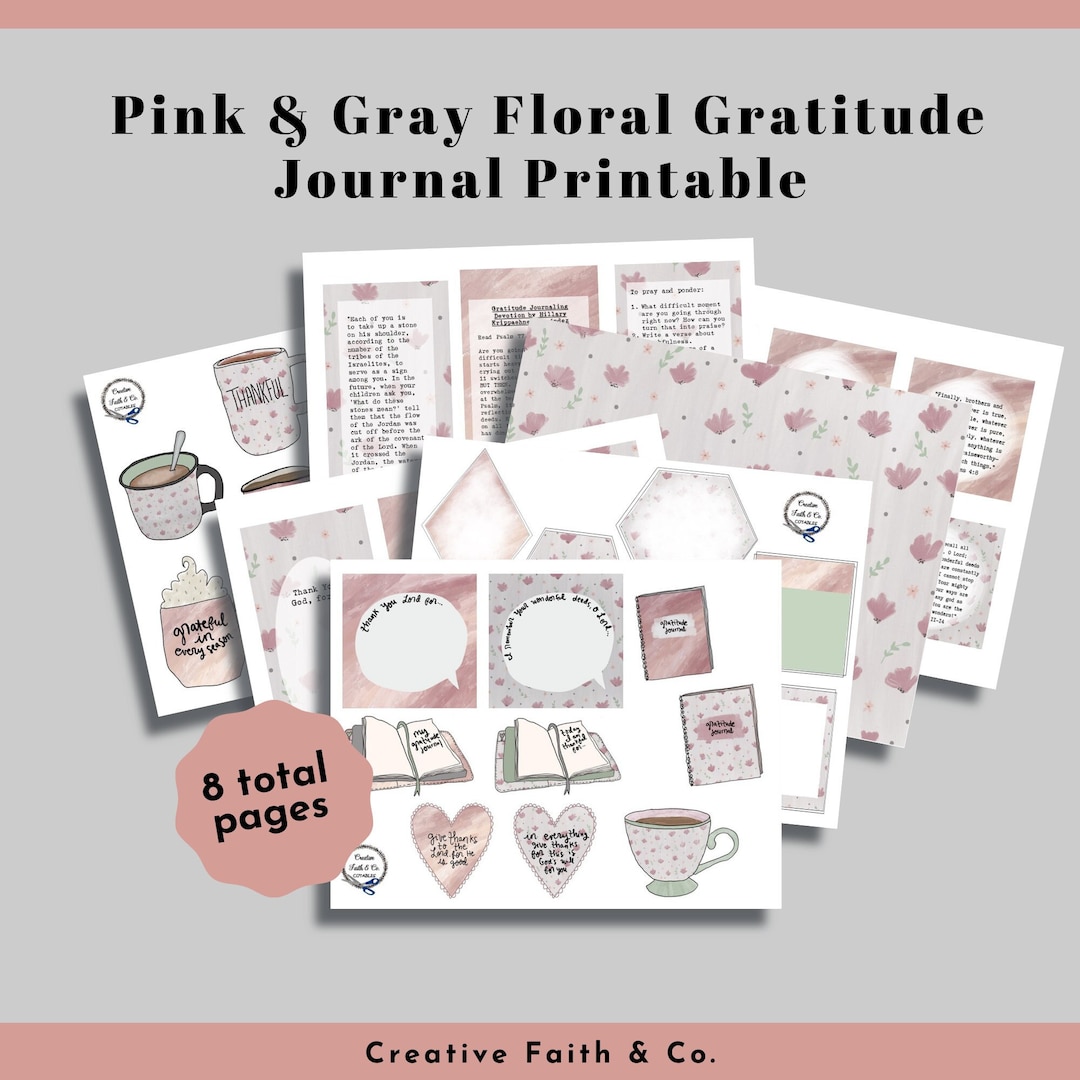 Pink & Gray Gratitude Journal Bible Journaling Printable Devotion Kit ...