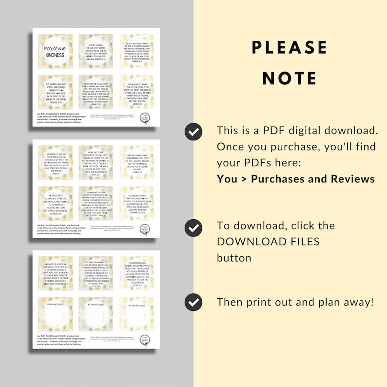 Fruit of the Spirit KINDNESS Printable Verse Cards 3x3 Inches | Produce ...